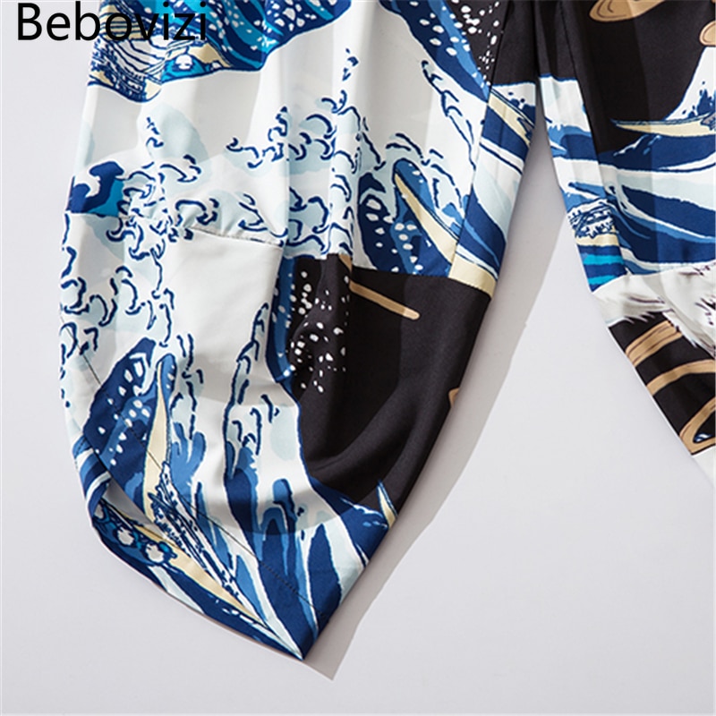 Bebovizi Japanese Waves Crane Print Kimono Pants W... – Grandado