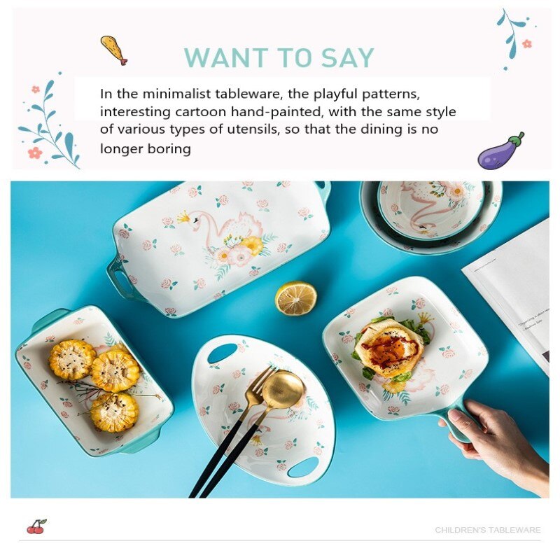 cartoon hand-painted tableware set household ceram... – Grandado