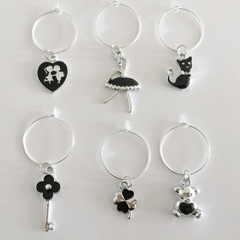 Vin charms 6 stk vinglas charms ringe markør julef... – Grandado