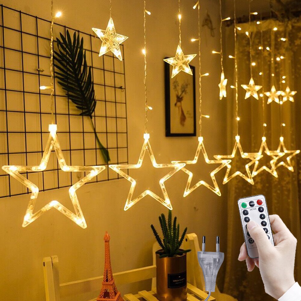 220V Curtain LED String Light Fairy Icicle 2.5M Star Christmas Garland ...