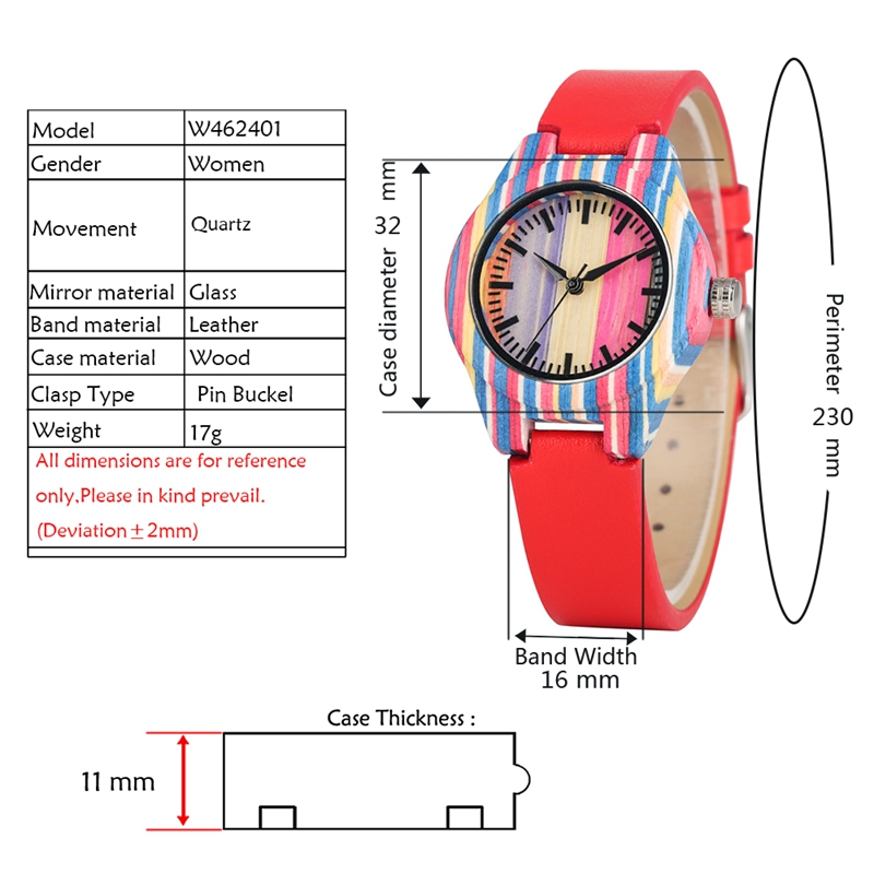 Multicolor Wood Watch Stripes Stitching Bamboo Clo... – Grandado