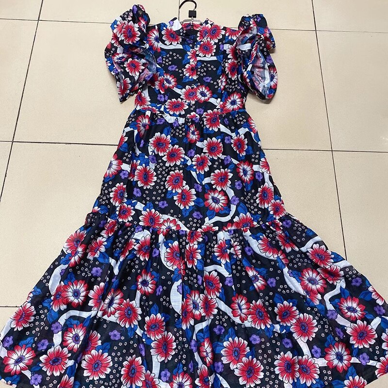 VGH Printed Vintage Maxi Dress For Women Stand Col... – Grandado