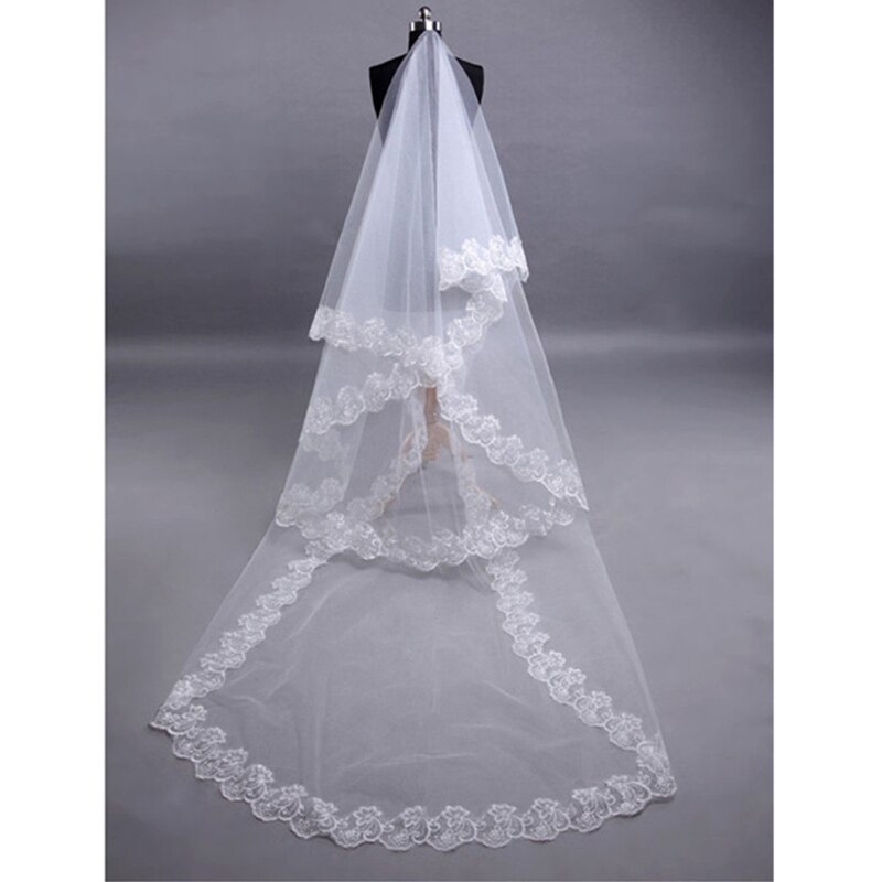 2.7m bruidssluier voile mariage kanten sluier lang... – Grandado