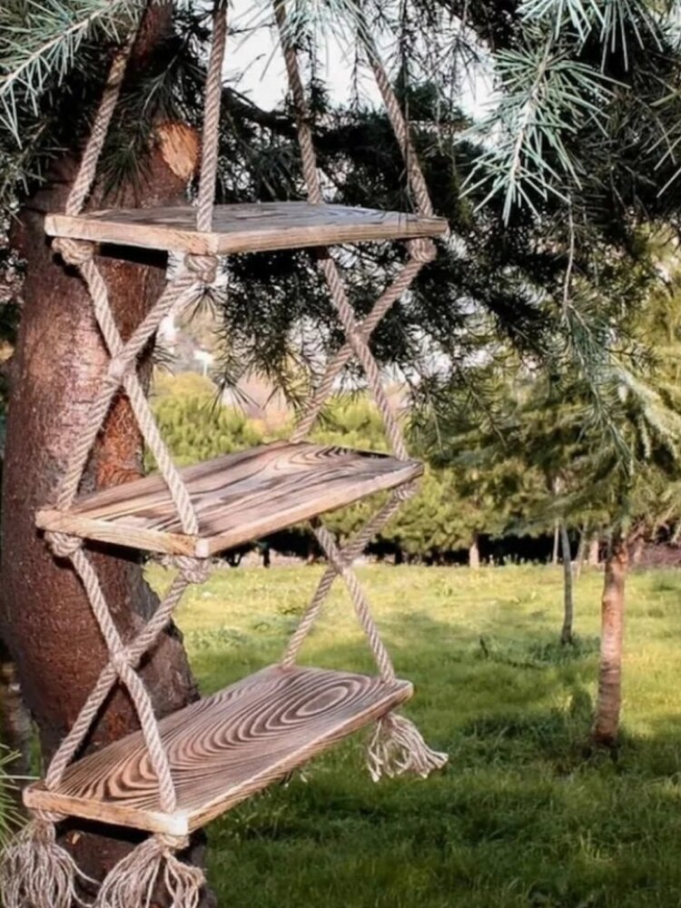 Wooden Handmade 3 Rope Shelf Bookcase Rack Nordic ... – Grandado