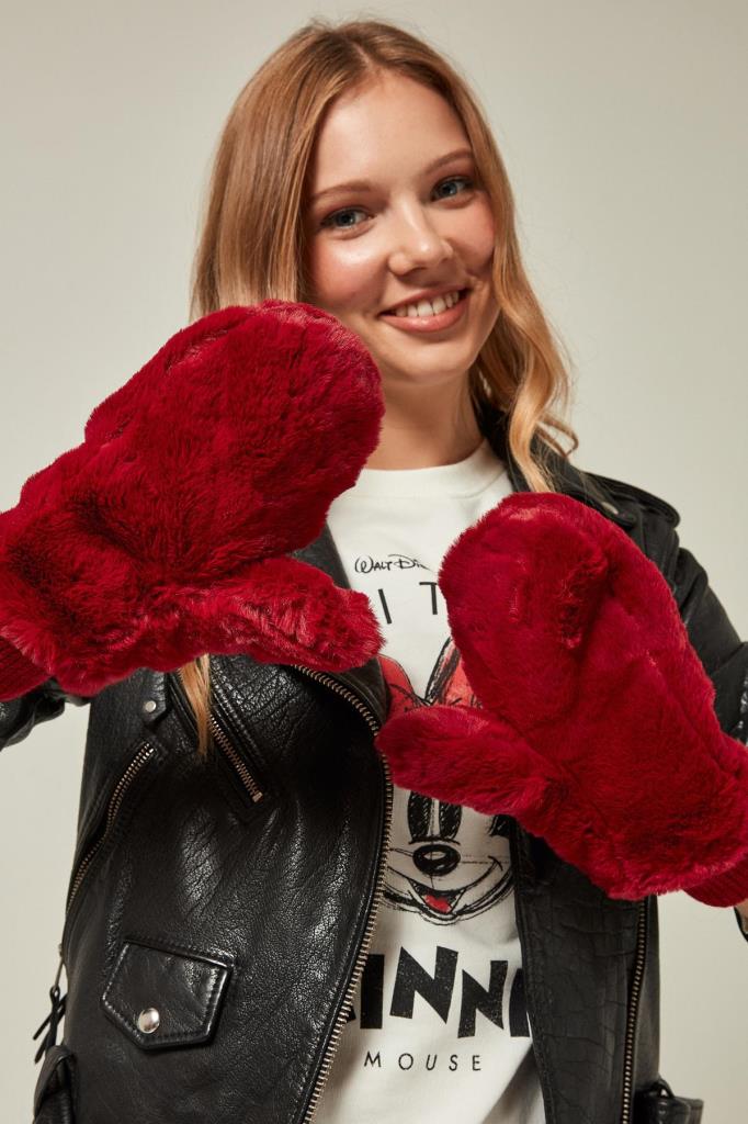 12902 Furry Burgundy Knitted Gloves YL – Vicedeal
