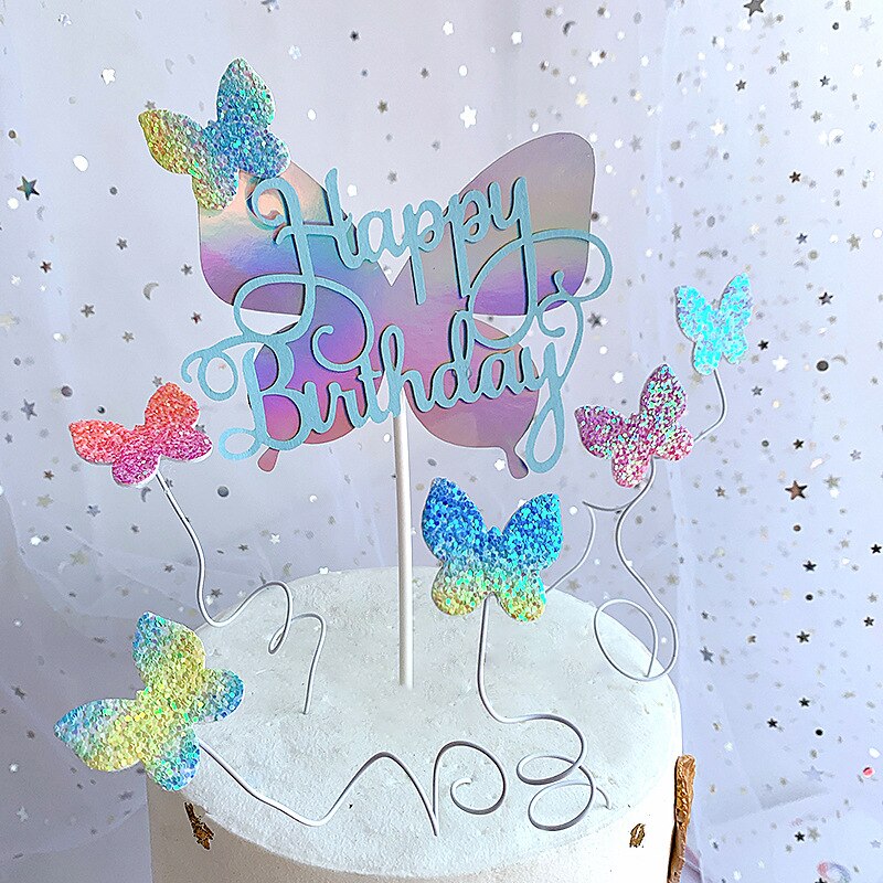 Pink Gold Butterflies Happy Birthday Cake Topper f... – Grandado
