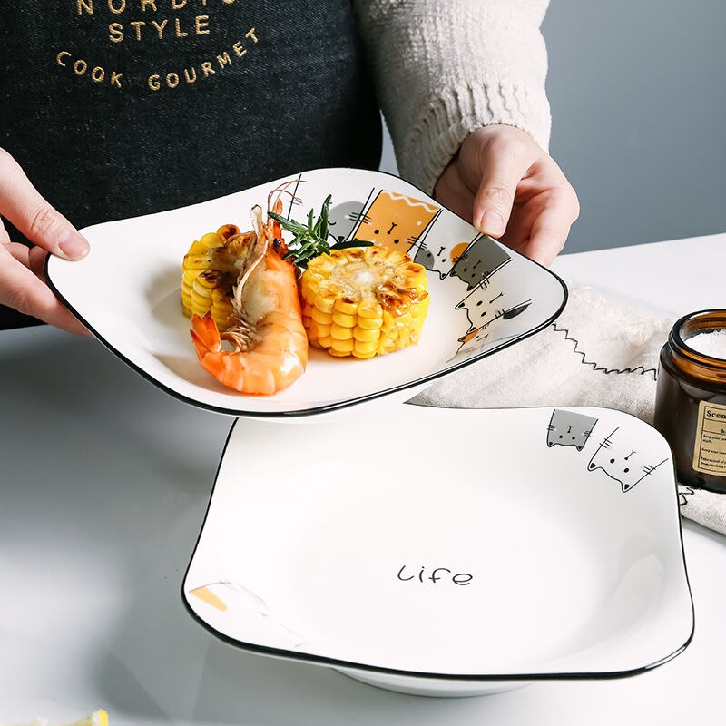 Cute Ceramic Plate Household Plate Cat Tableware C... – Grandado