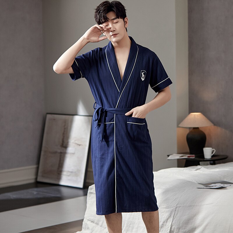 Summer Knitted Cotton Men Robe Loose L-4XL Male Ba... – Grandado