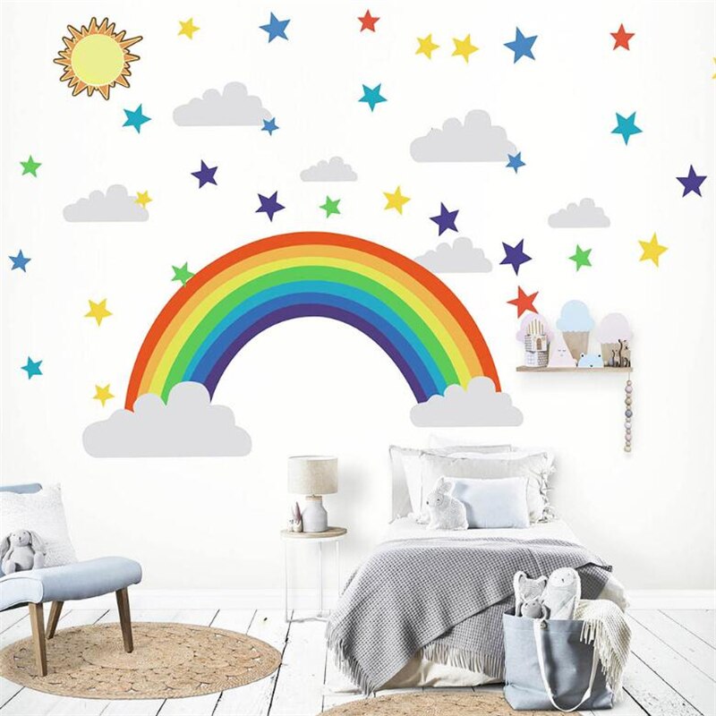 Colorful rainbow star outer space sun wall sticker... – Grandado