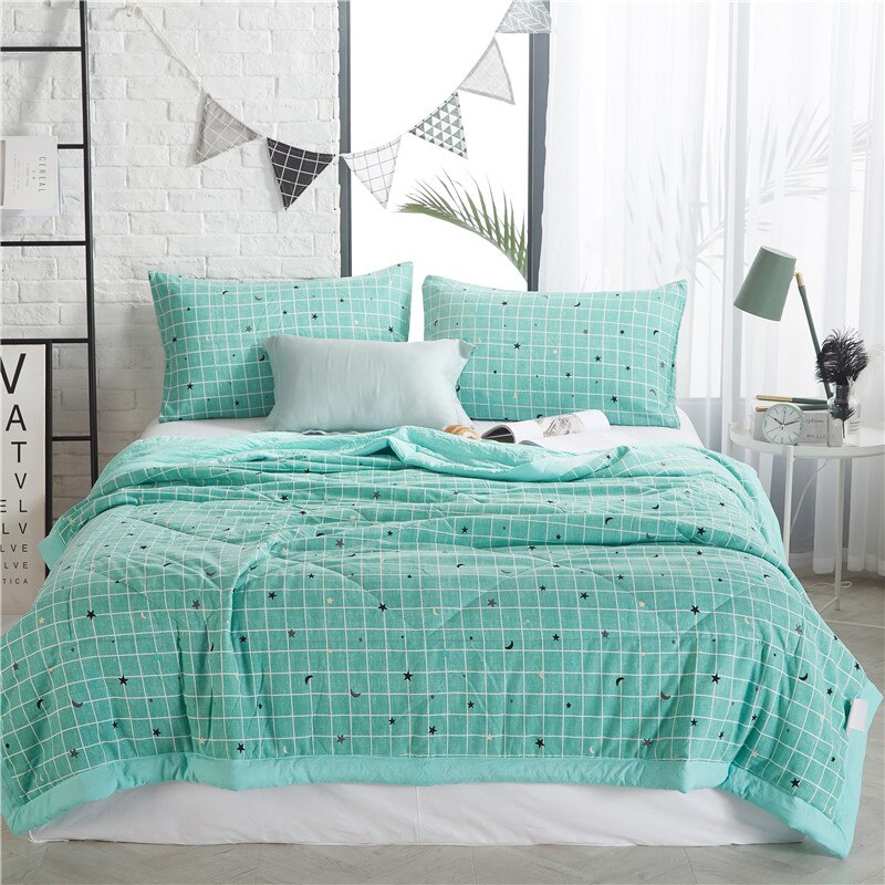 Blue Cute Washed Summer Quilt Bedspread Simple Air... – Grandado