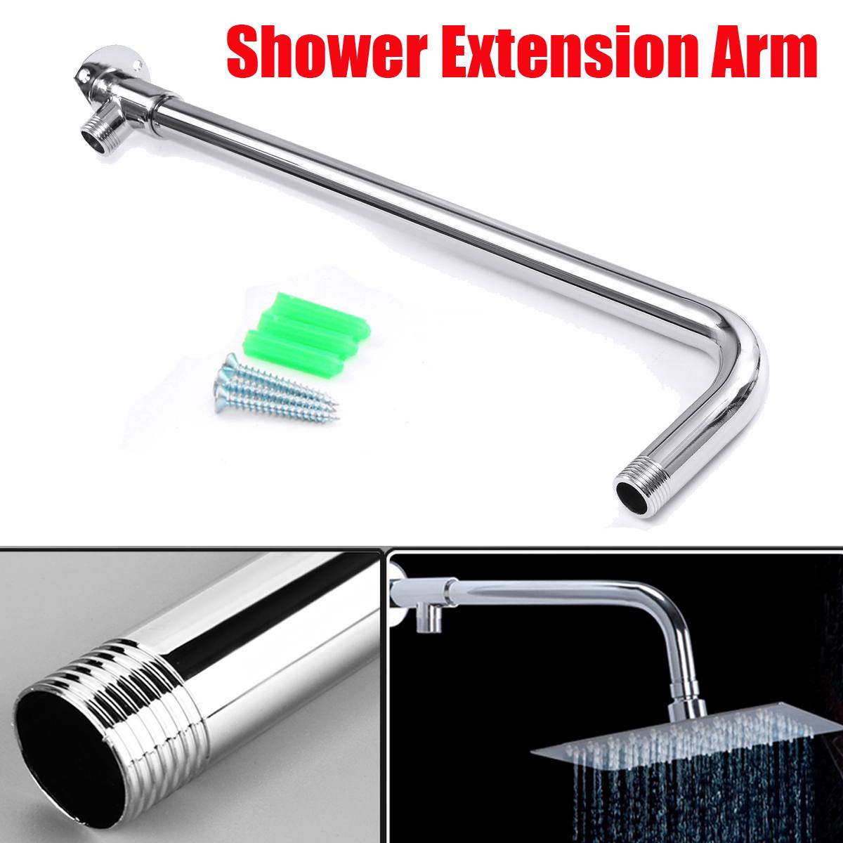 47.5cm Shower Head Extension Arm Kit Silver Wall M... – Vicedeal