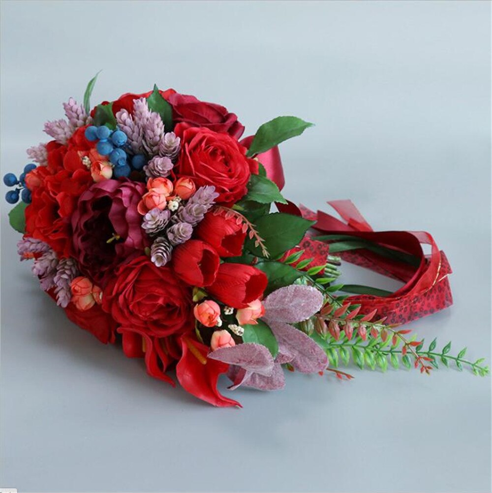 Wasserfall rot Künstliche blumen hochzeit bouquets... – Vicedeal