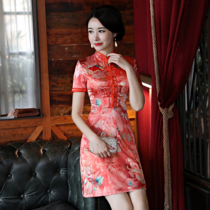 Retro Mandarin Collar Women Qipao Show Print Flora... – Grandado