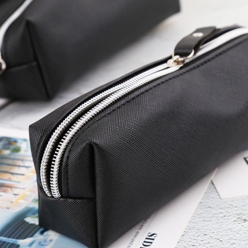 Leather Makeup black Bag Case Pen Pencil Pouch Sta... – Grandado