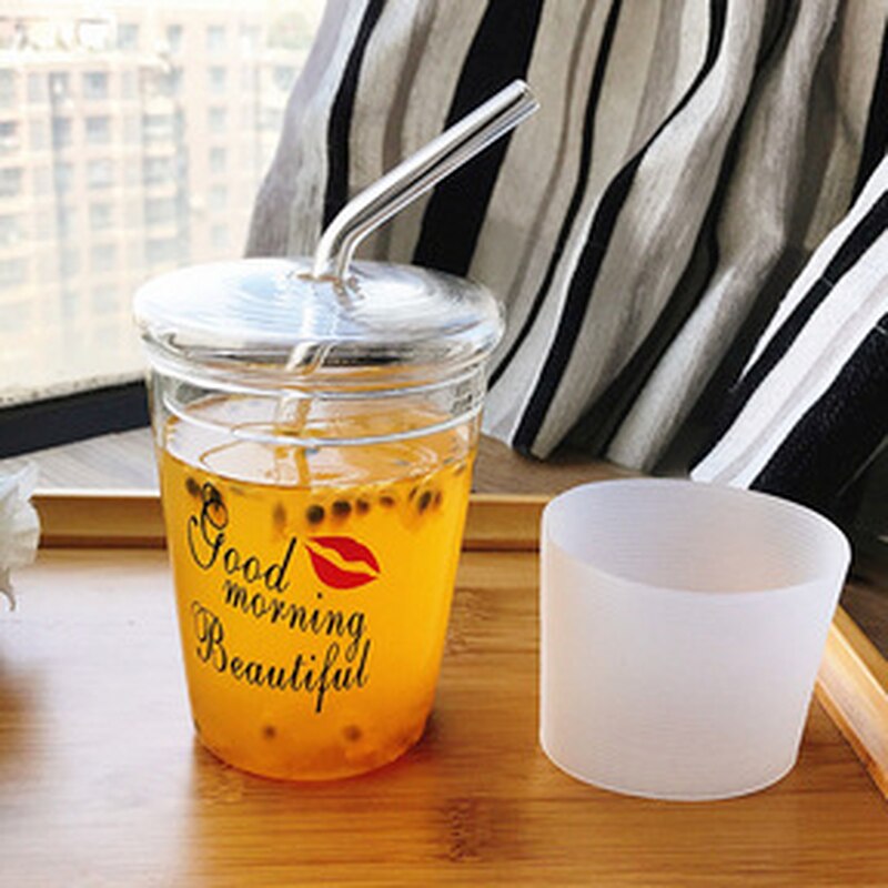 350ml Small Fresh Strawberry Glass Milk Cup with L... – Grandado