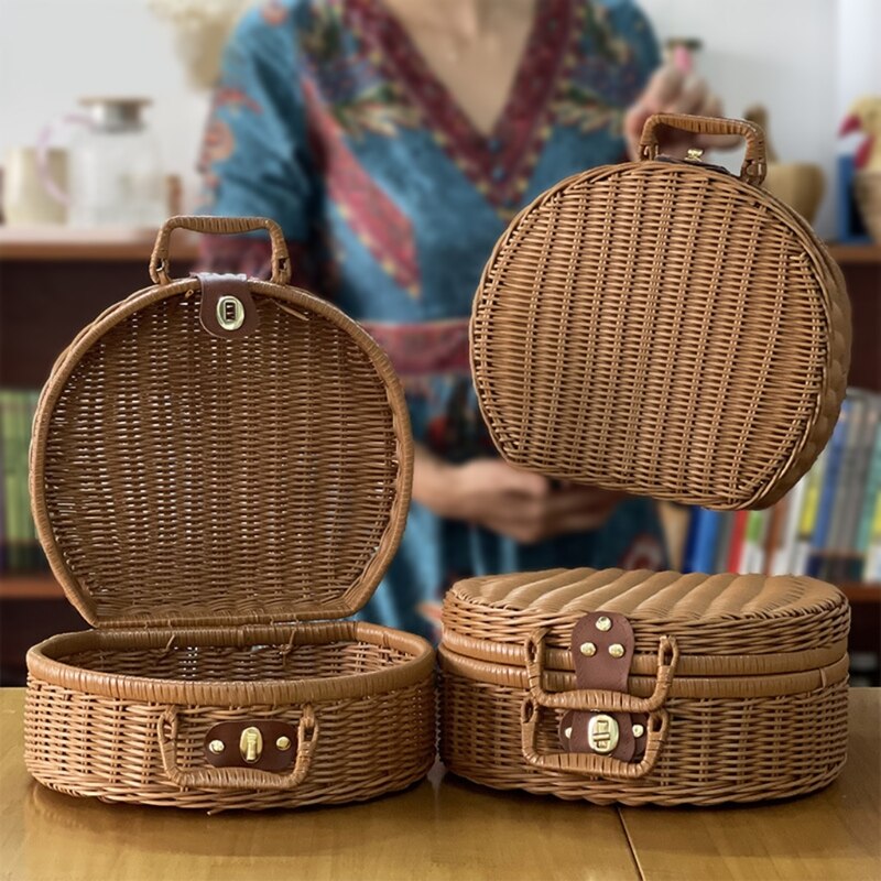 20RC Handwoven Picnic Basket Storage Box with Hand... – Vicedeal
