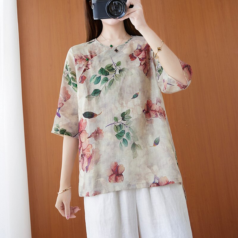2022 chinese traditional top round neck floral pri... – Vicedeal