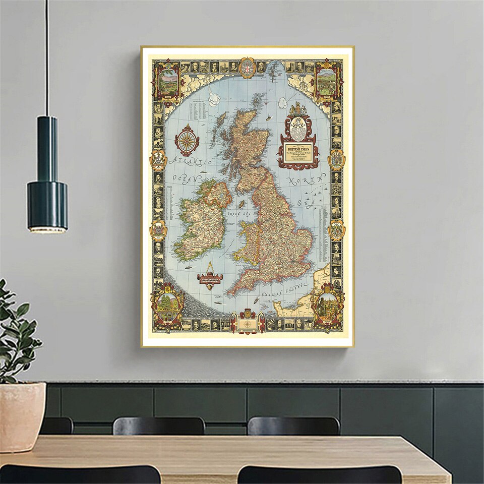 60*90cm 1937 The United Kingdom Map Vintage Wall A... – Grandado