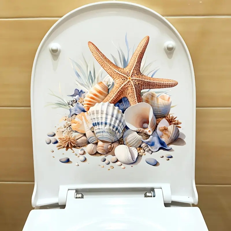 Blue Shell Starfish Home Toilet Cover Sticker Bath... – Grandado