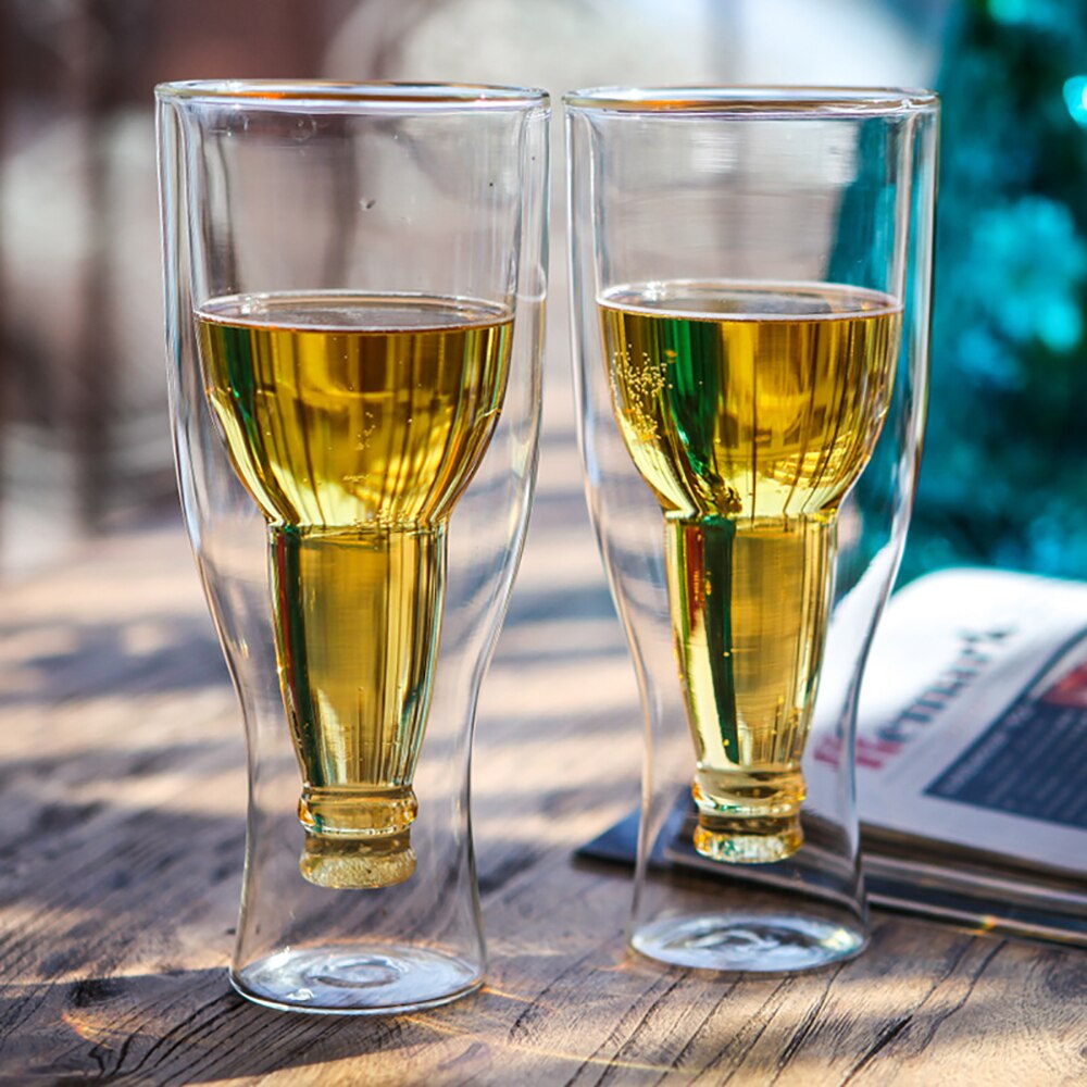 Inverted Bottle Shape Beer Steins Glass Double-lay... – Grandado