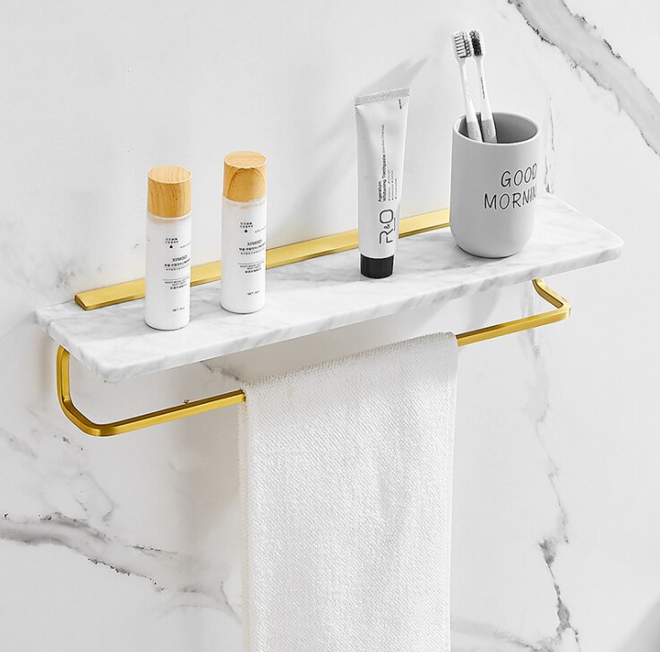 Luxury white marble bathroom towel rack brushed go... – Vicedeal