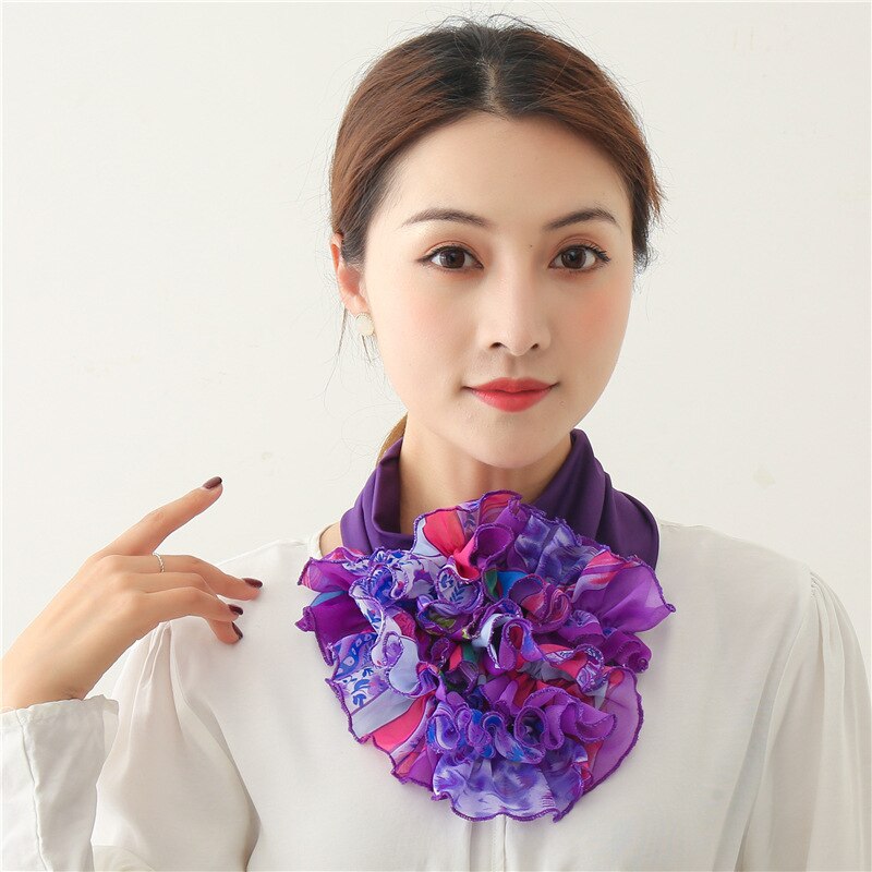 women Floral Neck Ring Scarf Chiffon Collar Tie Mu... – Grandado