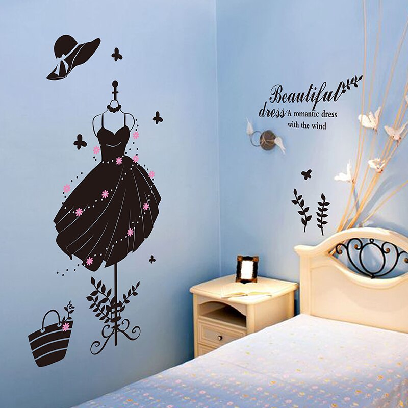 Black Color Girl's Formal Dress Wall Sticker Vinyl... – Grandado
