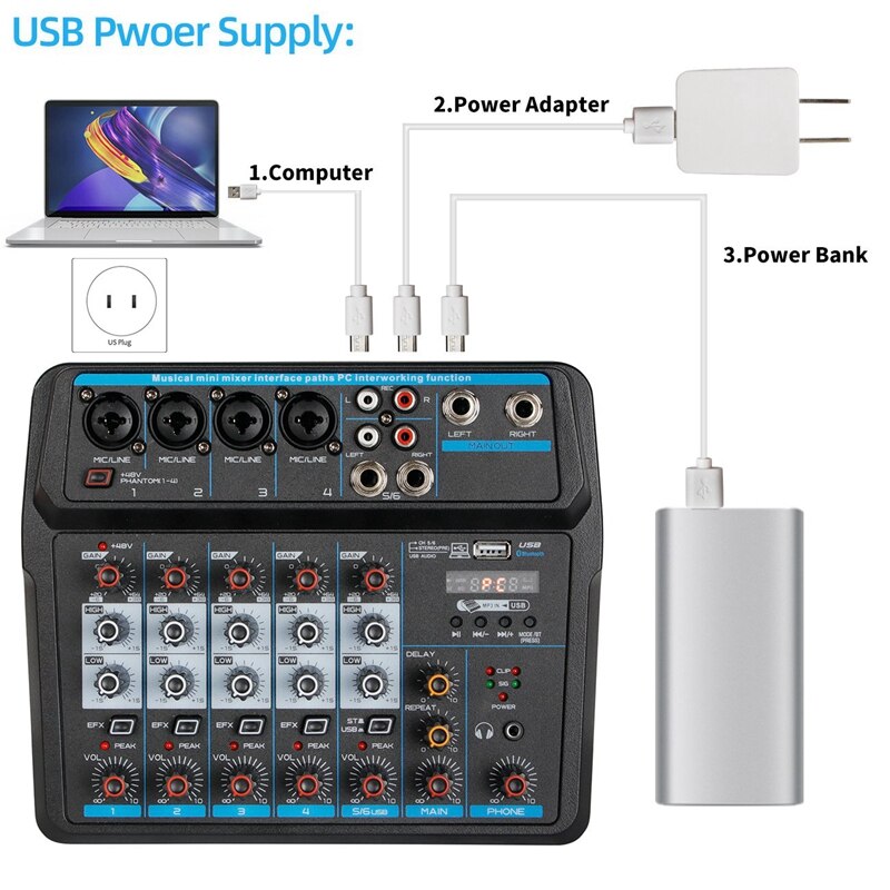 Six-Way DJ Mixer Audio Mixer Live Recording Music ... – Vicedeal