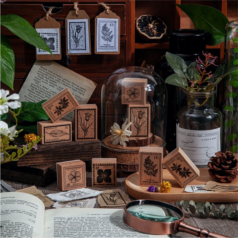 Vintage Postage stamp Leaves Flower decoration sta... – Grandado