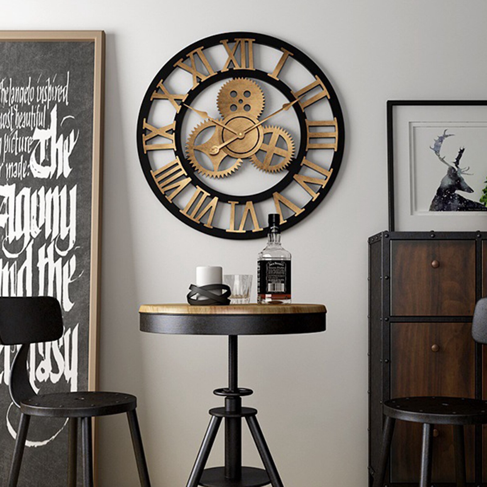 Noiseless Large 3D Retro Wooden Wall Clock Roman N... – Grandado
