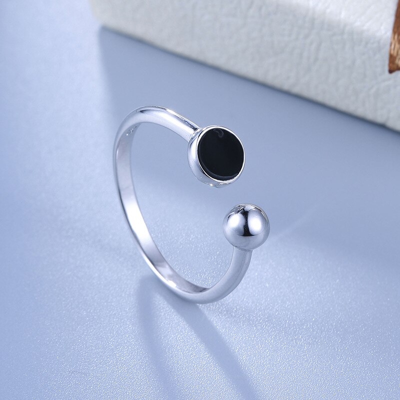 925 Sterling Silver Simple Black Round Epoxy Openi... – Grandado