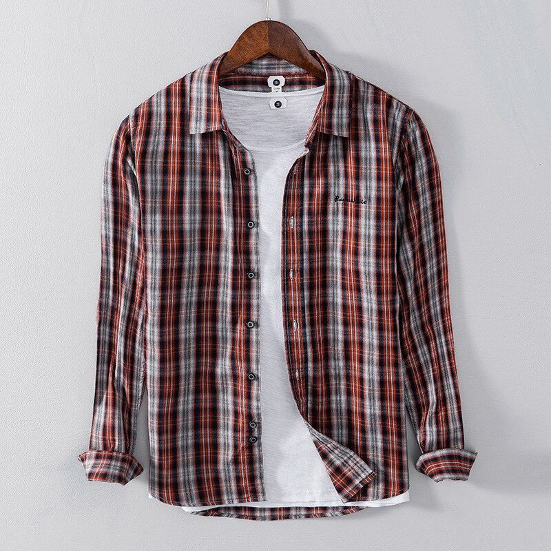 Zomer En Lente Mannen Verse Lange Mouw Blauw Plaid... – Vicedeal