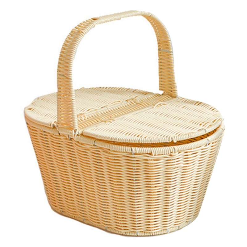 Big Storage Basket Rattan Hand Basket with Lid Fru... – Grandado