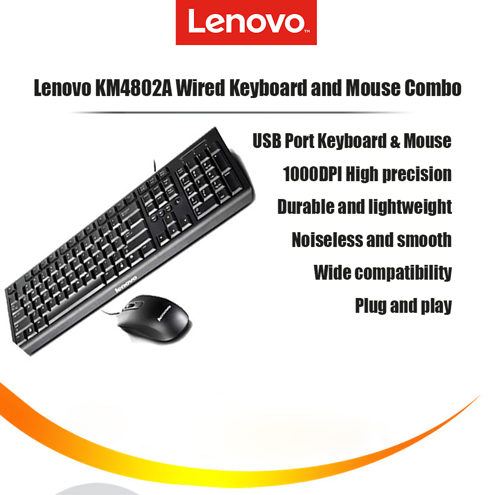 Lenovo KM4802A Wired Keyboard and Mouse Combo Low-... – Grandado