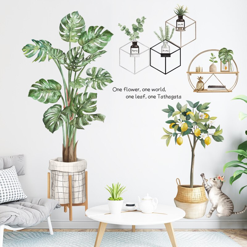 Green Plants Wall Stickers Monstera Potted Leaves ... – Grandado