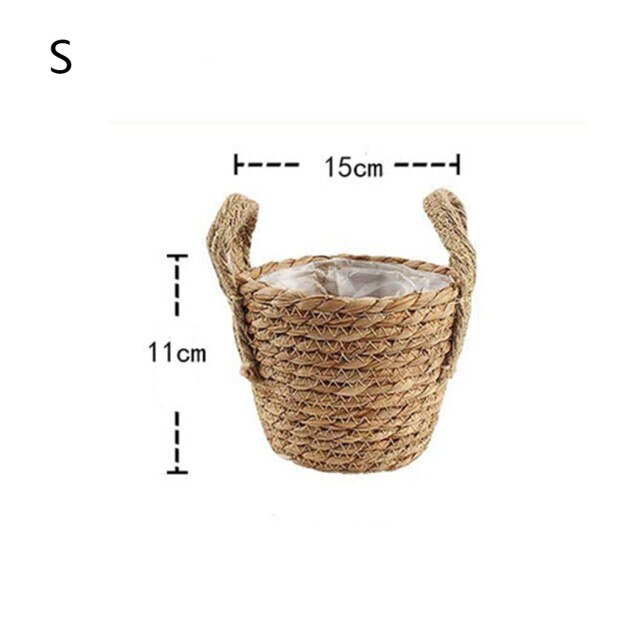 Straw Flower Pot Storage Basket Green Plant Flower... – Grandado