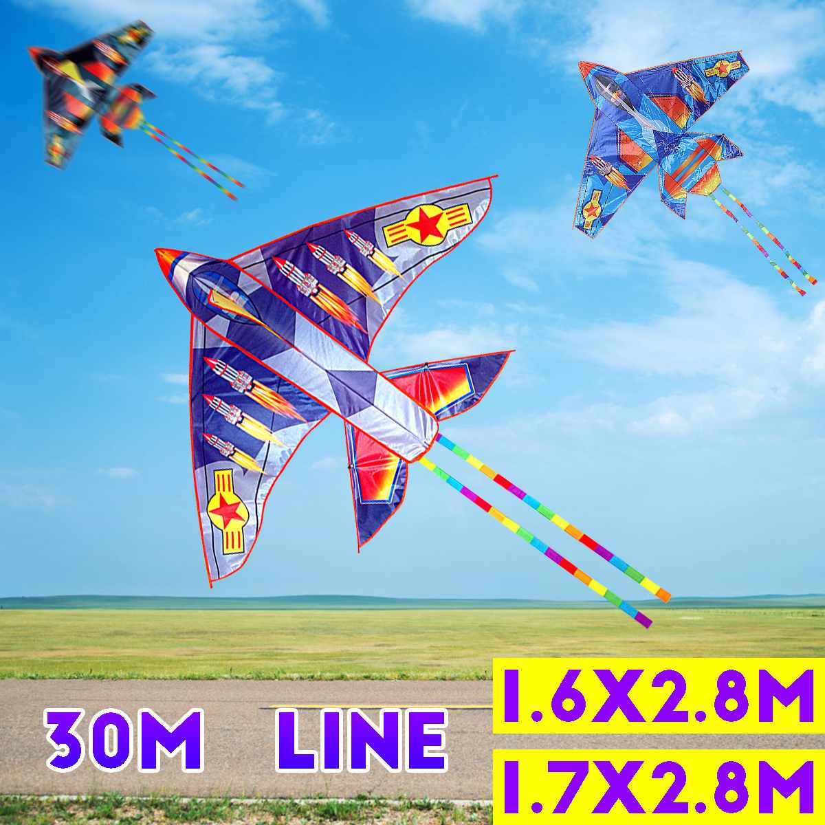 Twee kleuren 3d 30m lijns blauw grijs vliegtuig vl... – Vicedeal