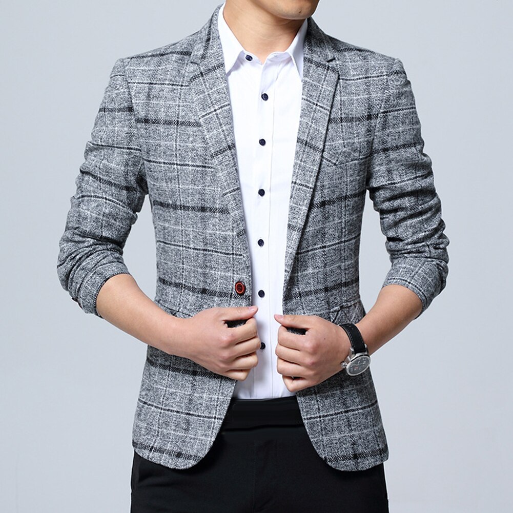 Plaid Lapel Blazer Mens Slim Fit Blazer Slim Mascu... – Grandado