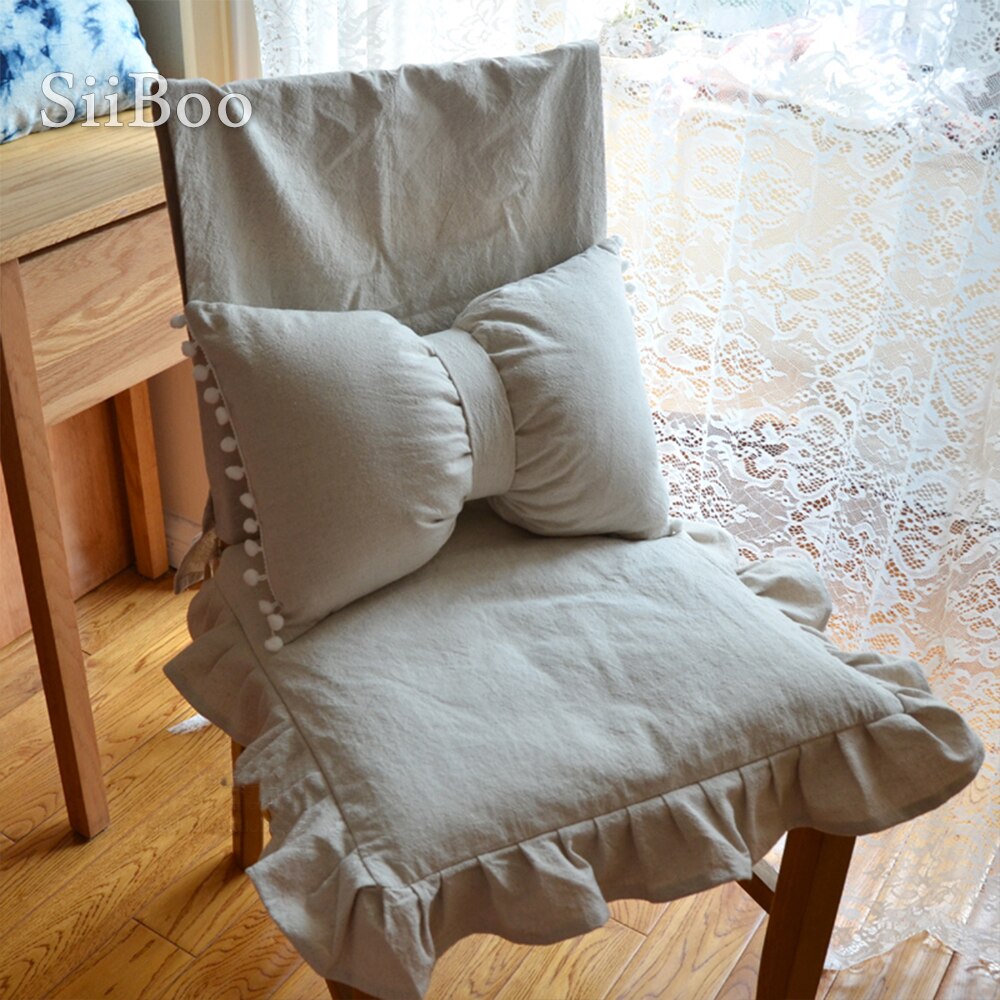 Pastoral solid simple style linen ruffle chair sea... – Vicedeal