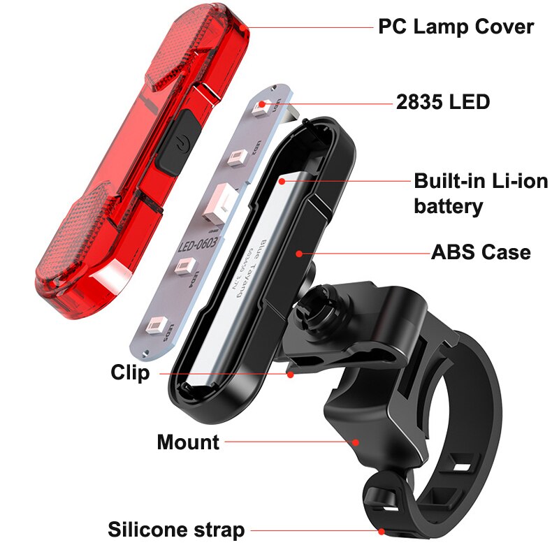 AS1010 5 x LED 4-Modus USB Aufladbare Fahrrad Rück... – Vicedeal