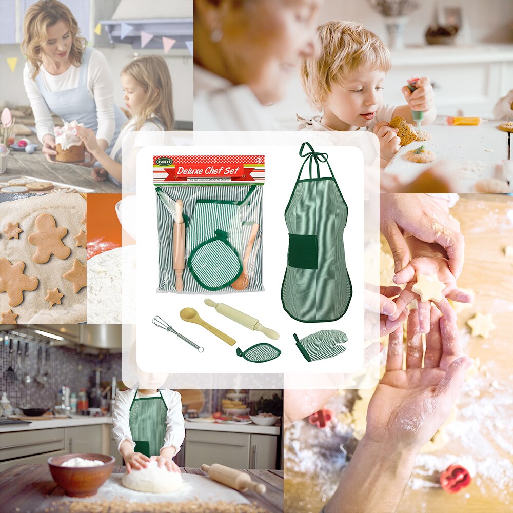 Kids Kitchen Playset 6 PCS with Apron Oven Mitt Pa... – Grandado