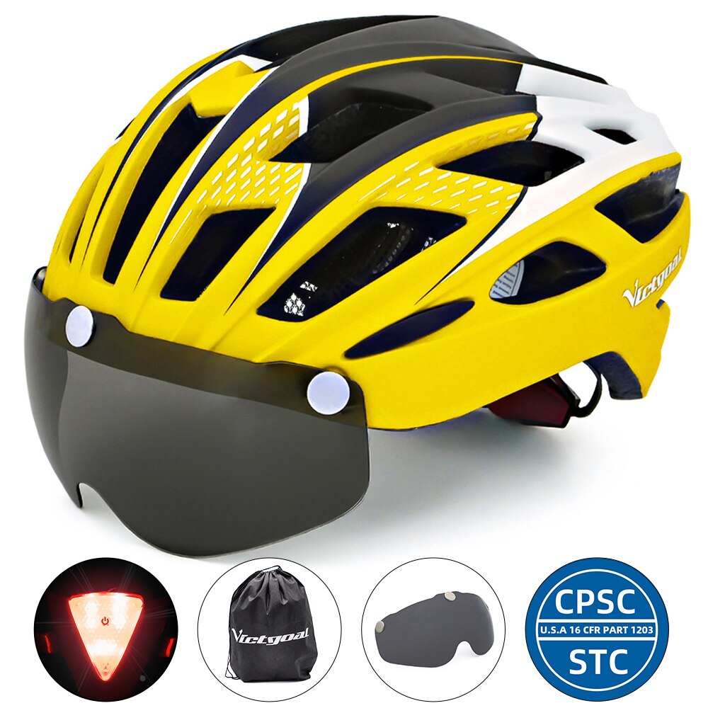 VICTGOAL Cycling Helmet with Goggles LED Rear Ligh... – Grandado