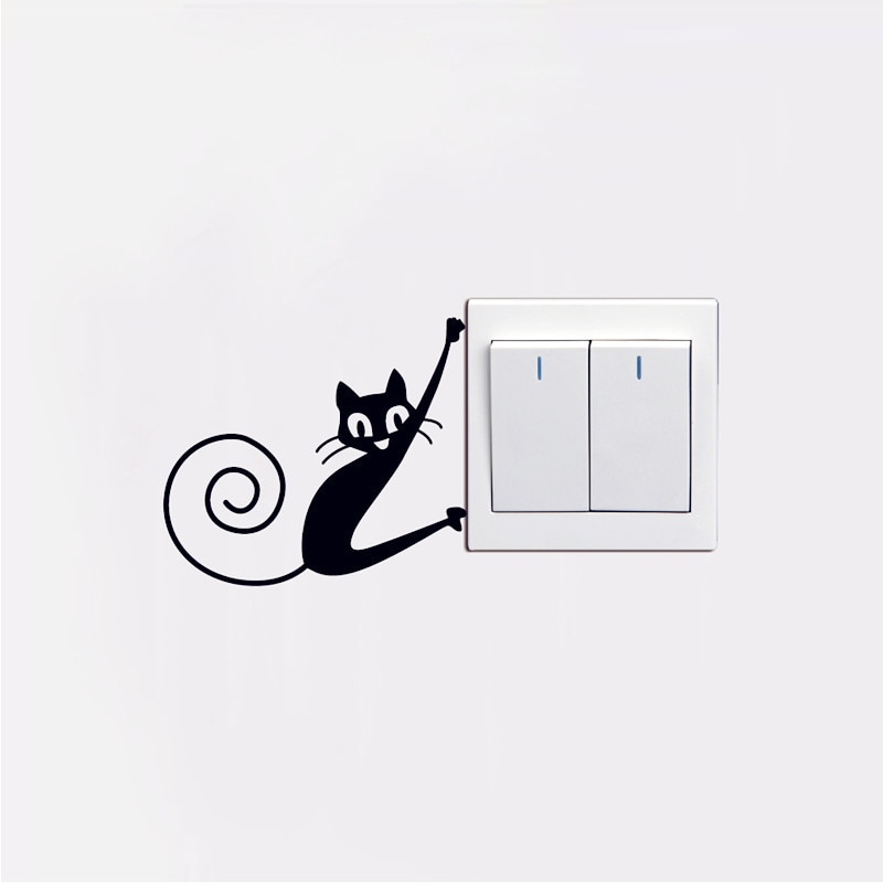 Cute little animal cat switch wall sticker bedroom... – Vicedeal