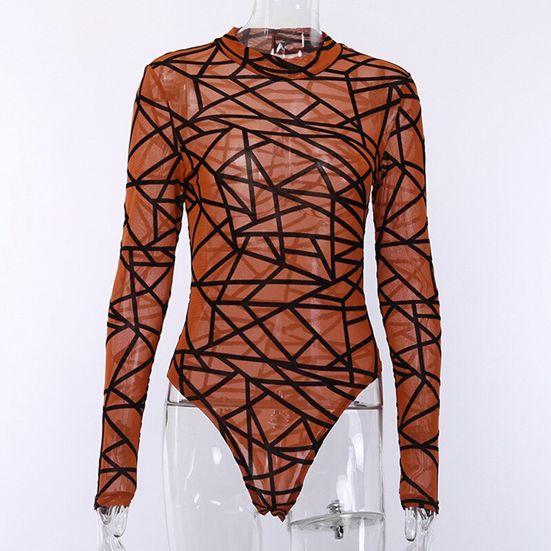 Women long sleeve print bodycon bodysuit autumn wi... – Vicedeal
