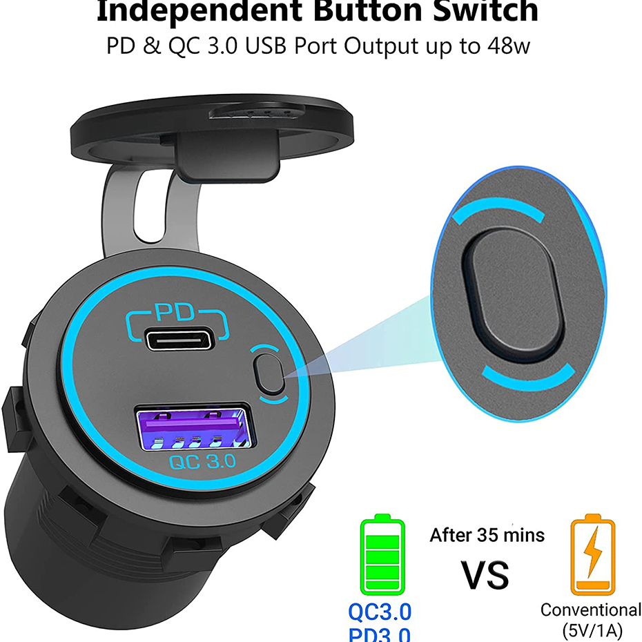 ROXGOCT 12V/24V USB Charger Socket PD Type C QC 3.... – Grandado