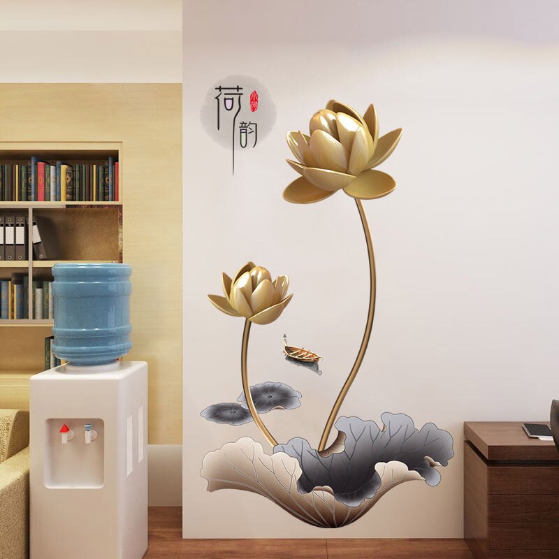 3D Golden Lotus Flower Wallpaper Chinese Style Ret... – Vicedeal