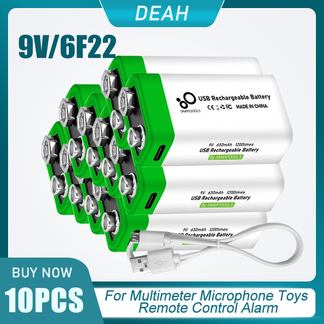 9V 650mAh 6F22 USB Rechargeable Lithium Battery Fo... – Grandado