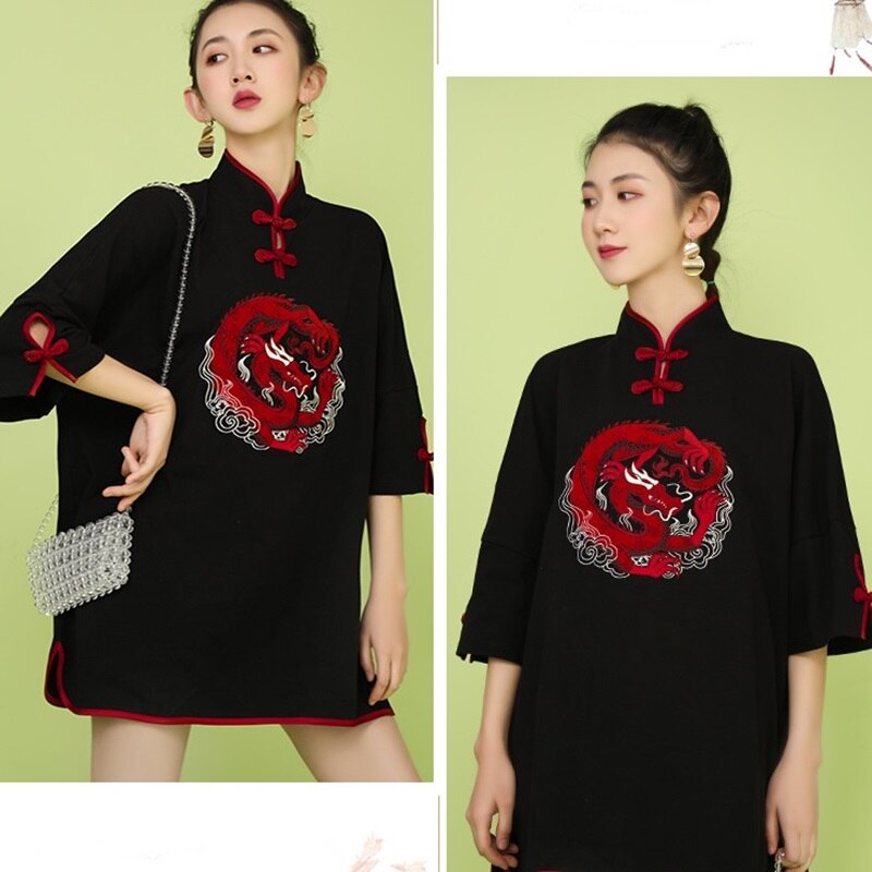Black Oriental Dress Short Cheongsam Top Chinese D... – Vicedeal