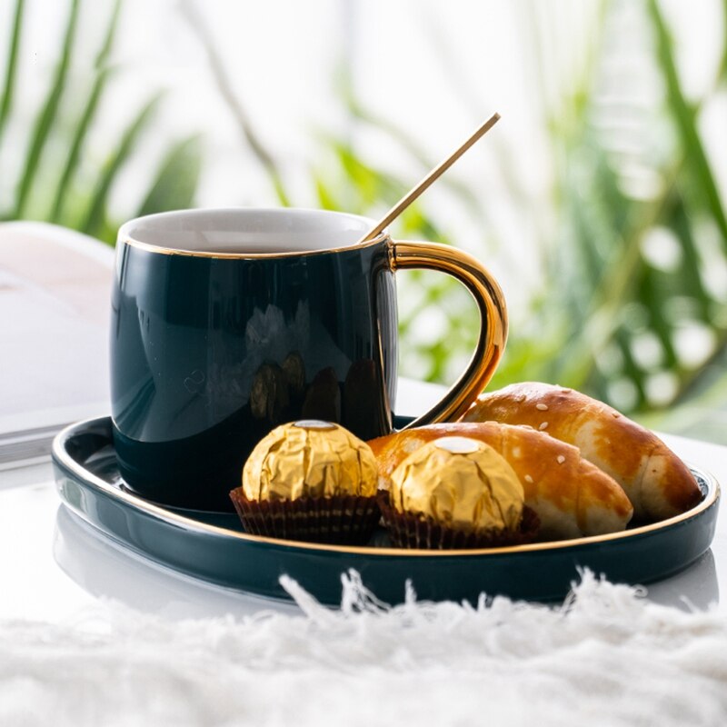 Japanese Style Luxury Ceramic Cup with Plate Gold ... – Vicedeal