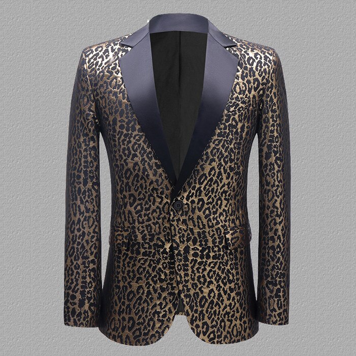 Plyesxale Black Gold Mens Leopard Blazer Jacquard ... – Grandado